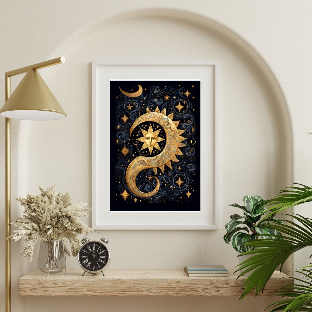 Celestial Print, Fantasy Art, Sun, Print Magical, Mystical Art, Modern ...