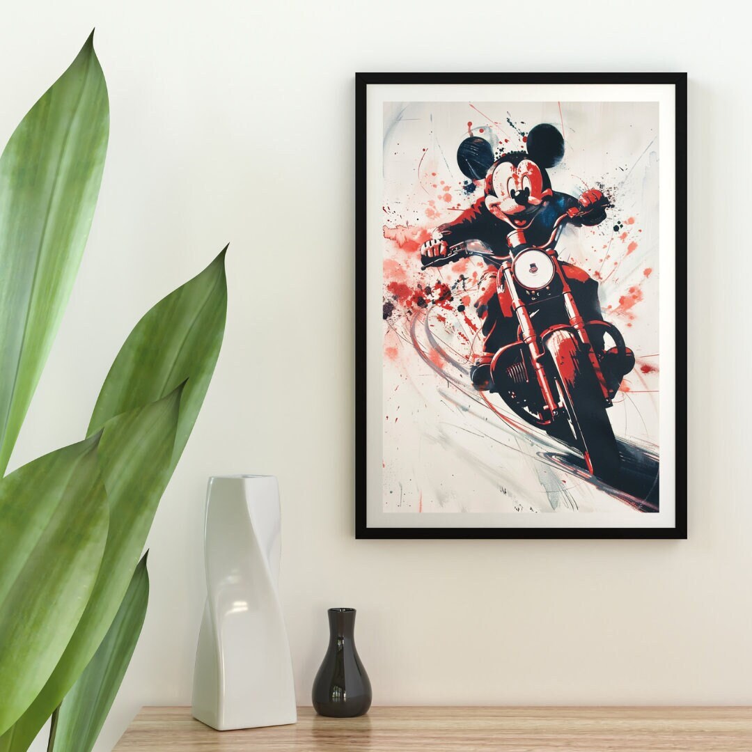 Disney Prints, Mickey Mouse Motorcycle Print, Disney Art Print, Nursery ...