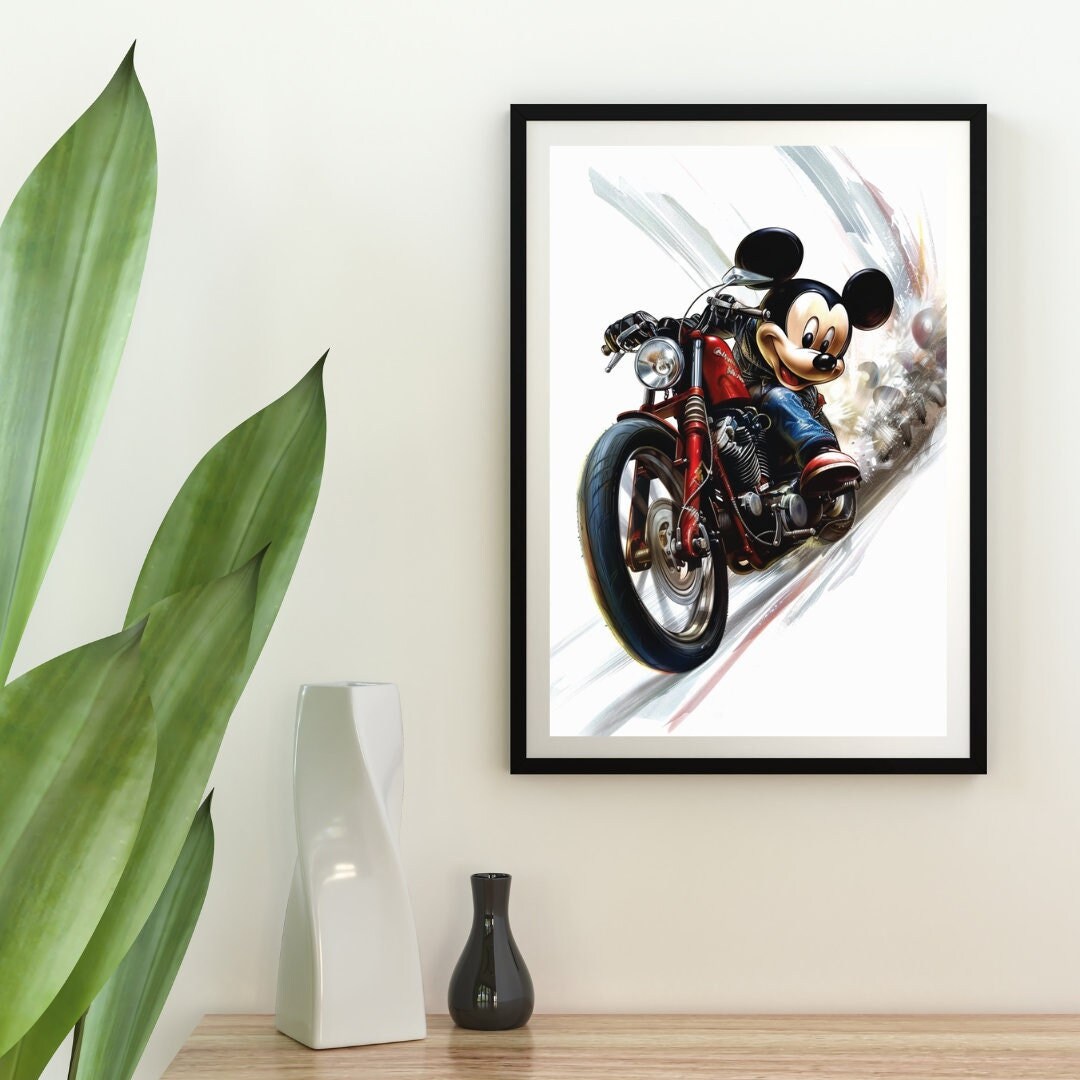 Disney Prints, Mickey Mouse Motorcycle Print, Disney Art Print, Nursery ...