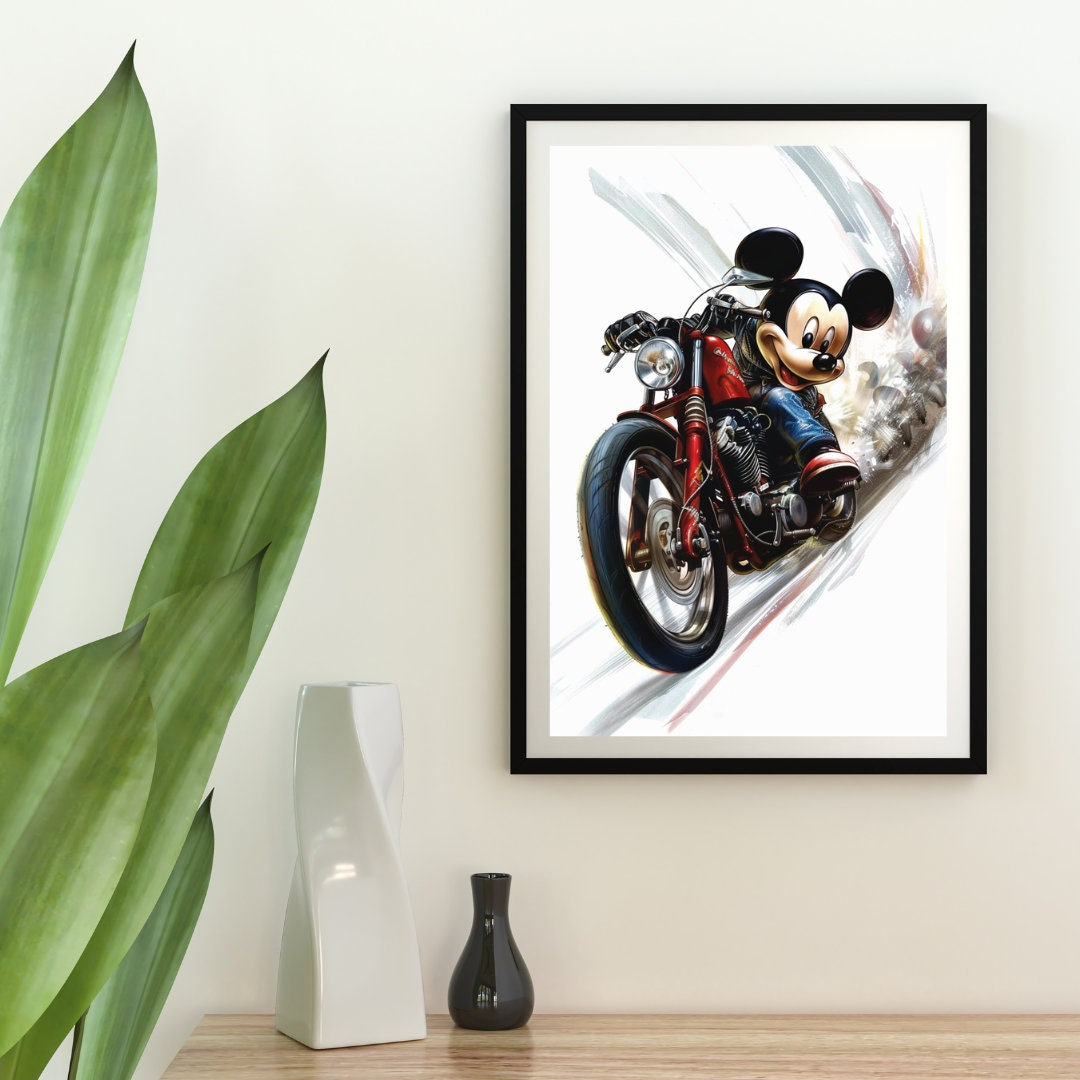 Disney Prints, Mickey Mouse Motorcycle Print, Disney Art Print, Nursery ...