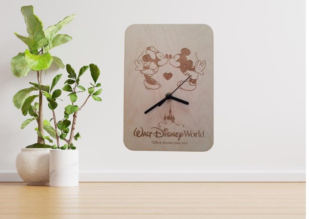 Mickey and Minnie Mouse Clock, Engrave Wooden Plaque, Clock, Disney ...