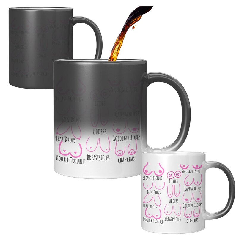 Boob Mug Funny Mug for Boob Lovers, Mug Appears Black Until You Pour Hot Liquid in It Then the ...