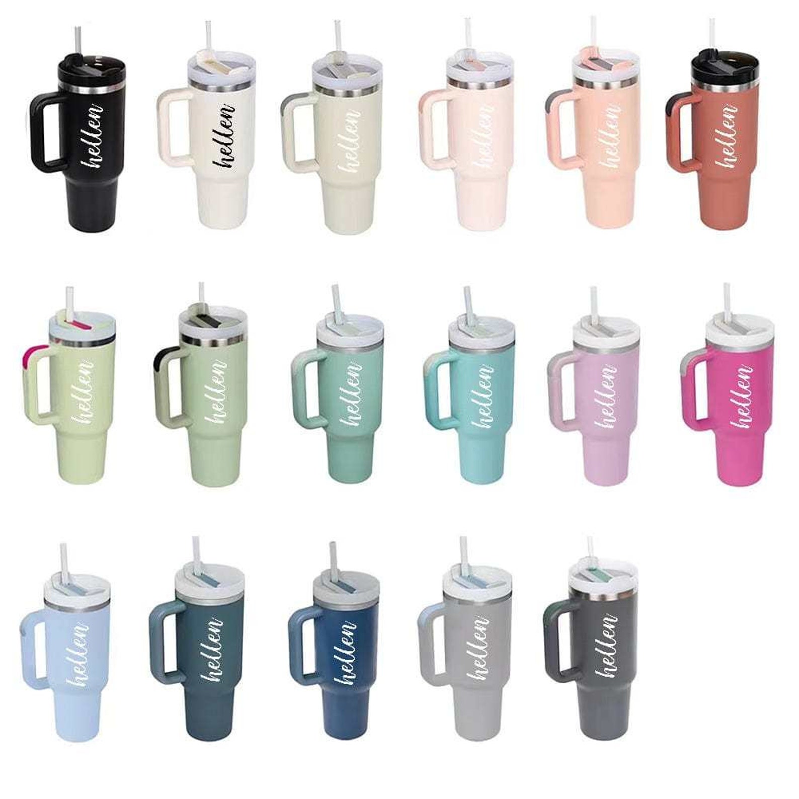 Personalized Text 40oz Insulated Mug With Handle and Straw Stainless ...