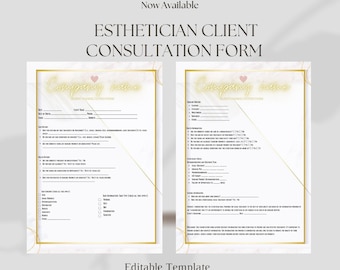 Client Consultation Form Editable Digital, Esthetician Client Intake ...