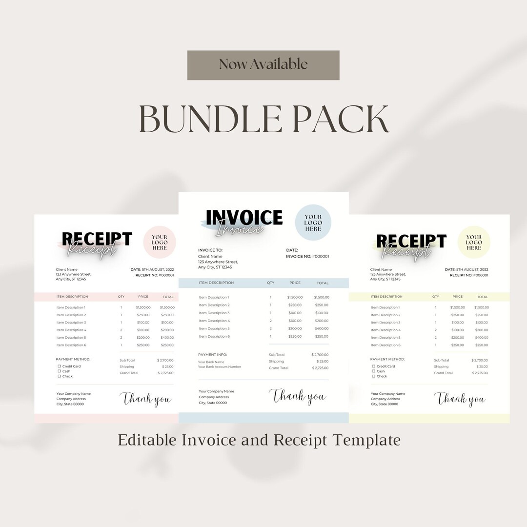 Invoice and Receipt Customizable Template - Etsy