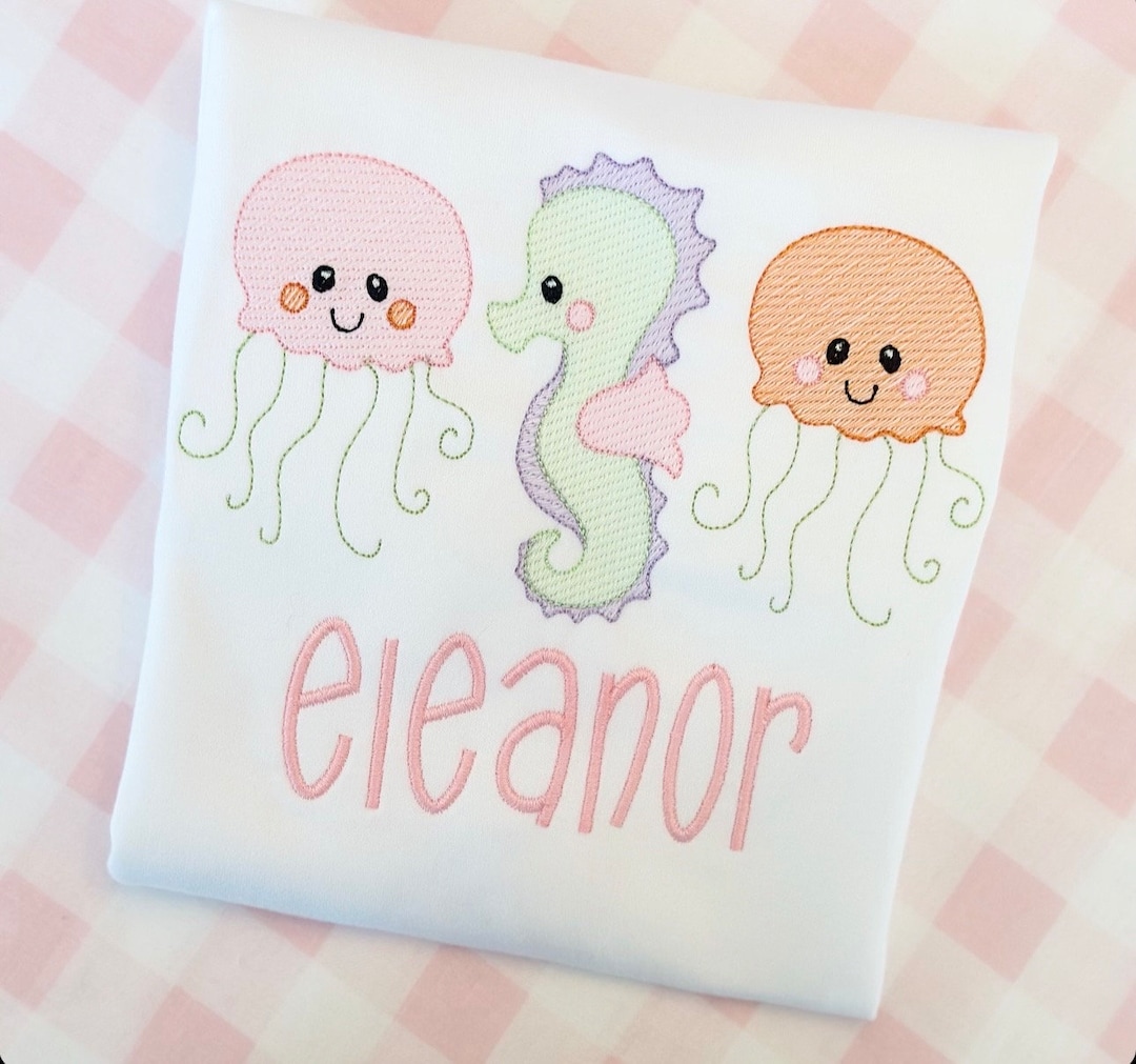 Sea Creatures Monogram Shirt. Embroidered Girl Sea Creature Outfit ...