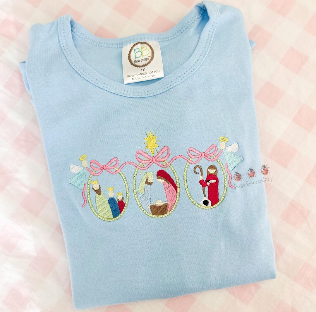 Nativity Scene Monogram Shirt. Christmas Embroidered Shirt, Monogram ...