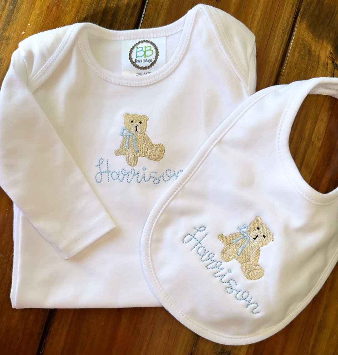 Infant Teddy Bear Gown. Baby Girl Gown. Baby Boy Gown. Baby Bib. Infant ...