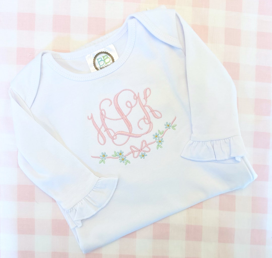 Infant Floral Monogram Gown. Baby Girl Gown. Coming Home Outfit. Baby ...