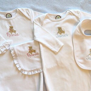 Infant Teddy Bear Gown. Baby Girl Gown. Baby Boy Gown. Baby Bib. Infant ...