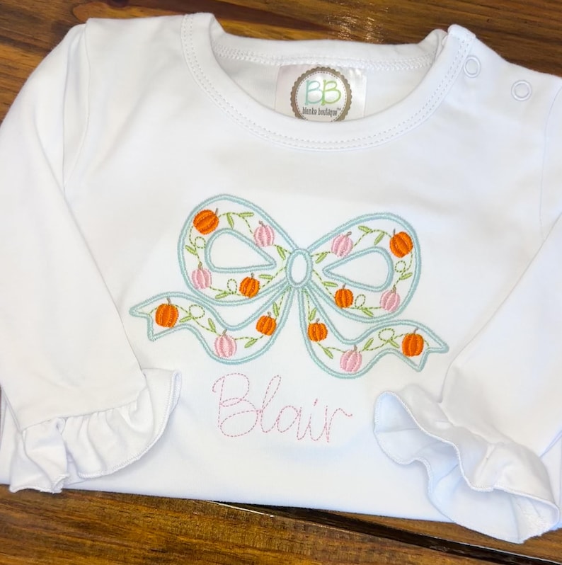 Pretty Bow Pumpkin Monogram Shirt, Embroidered Fall Bubble. Pumpkin Bow ...