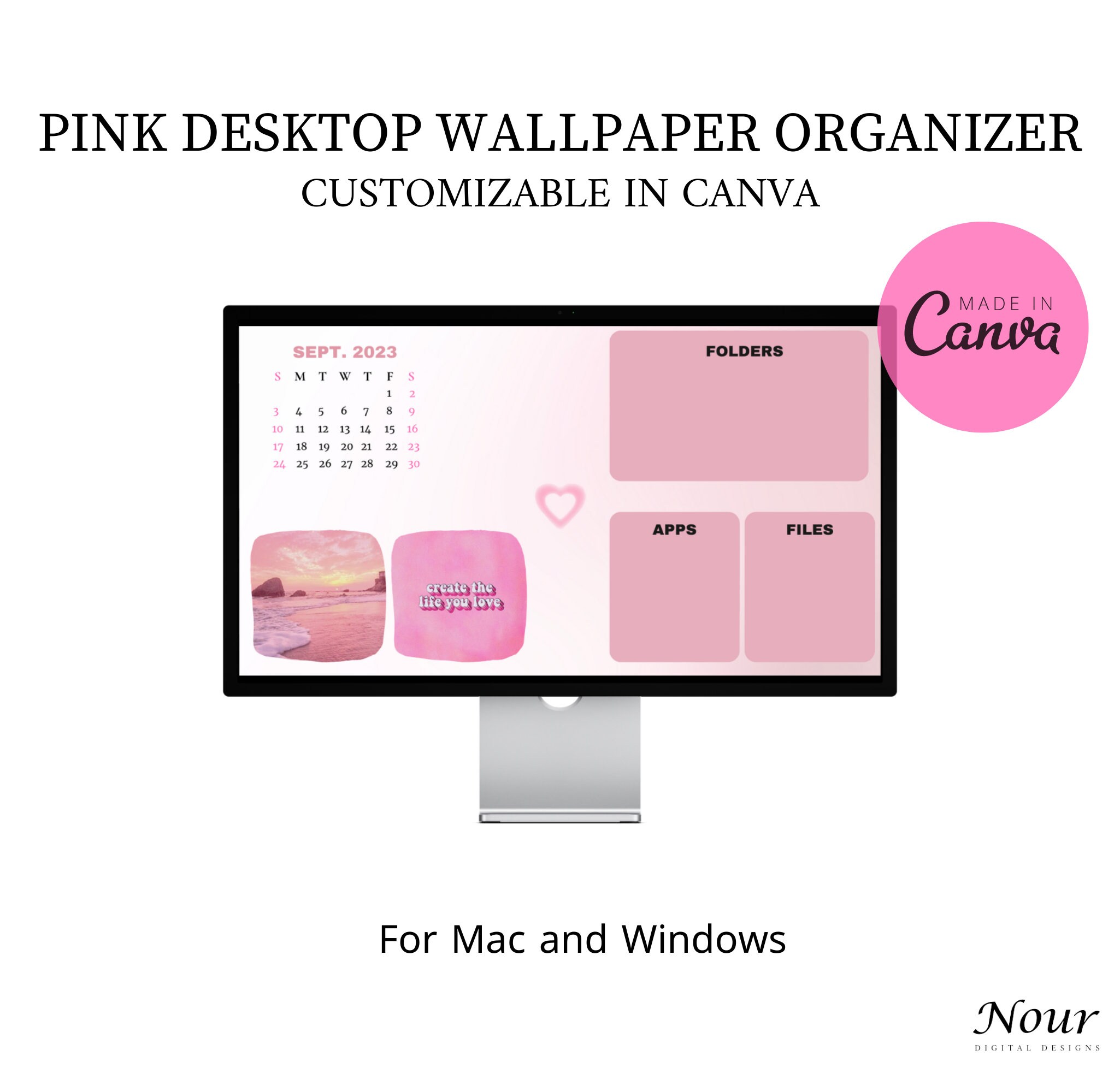 Pink Desktop Organizer Wallpaper | Aesthetic Desktop Organizer| Pink ...