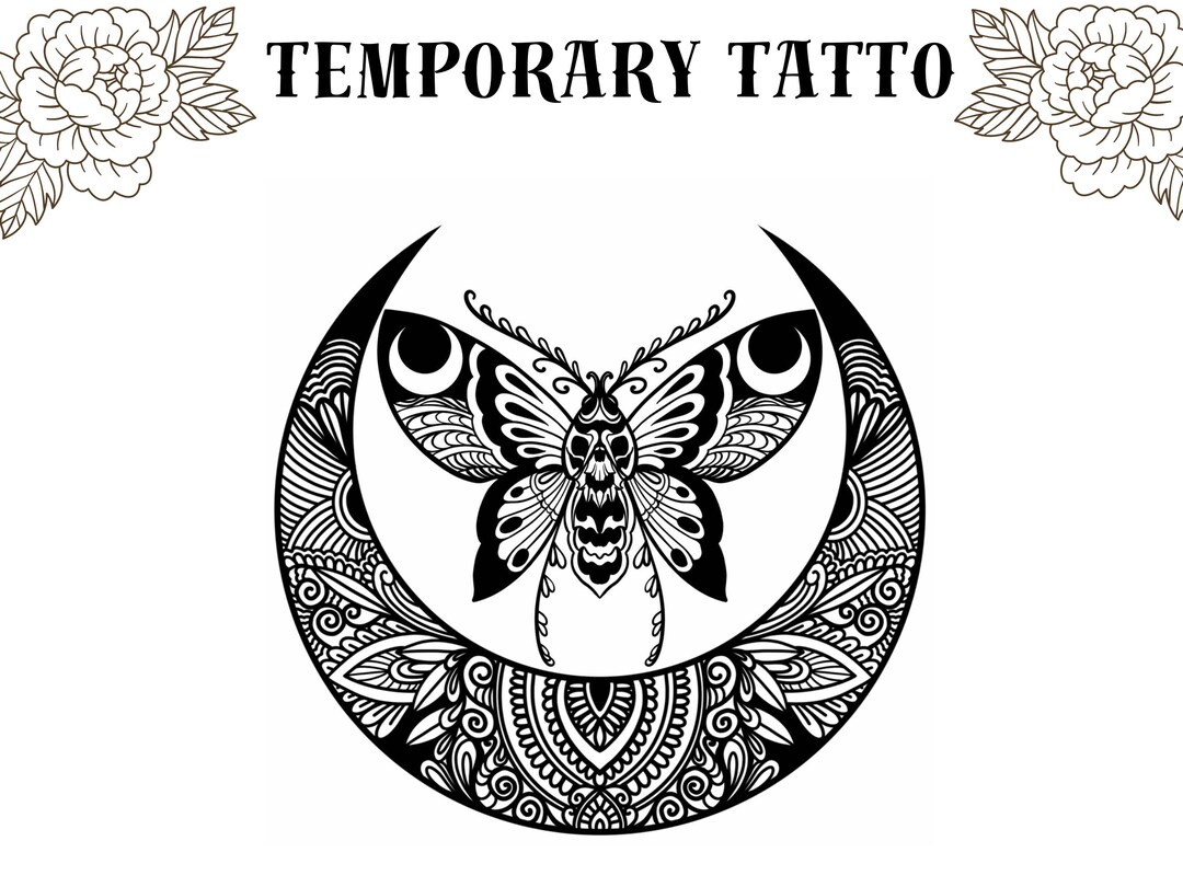 Temporary Tattoo Death Moth Moon Flower Waterproof Various Sizes AA18 ...