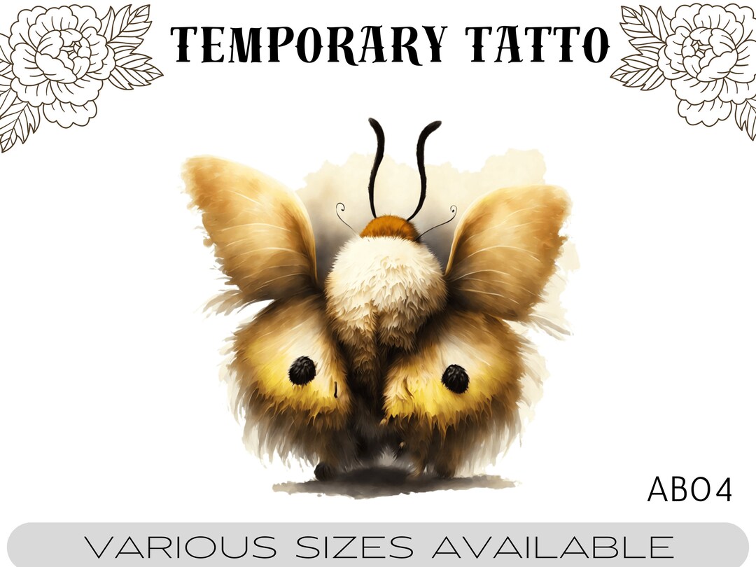 Temporary Tattoo Moth Fluffy Night Butterfly Bright Watercolor ...