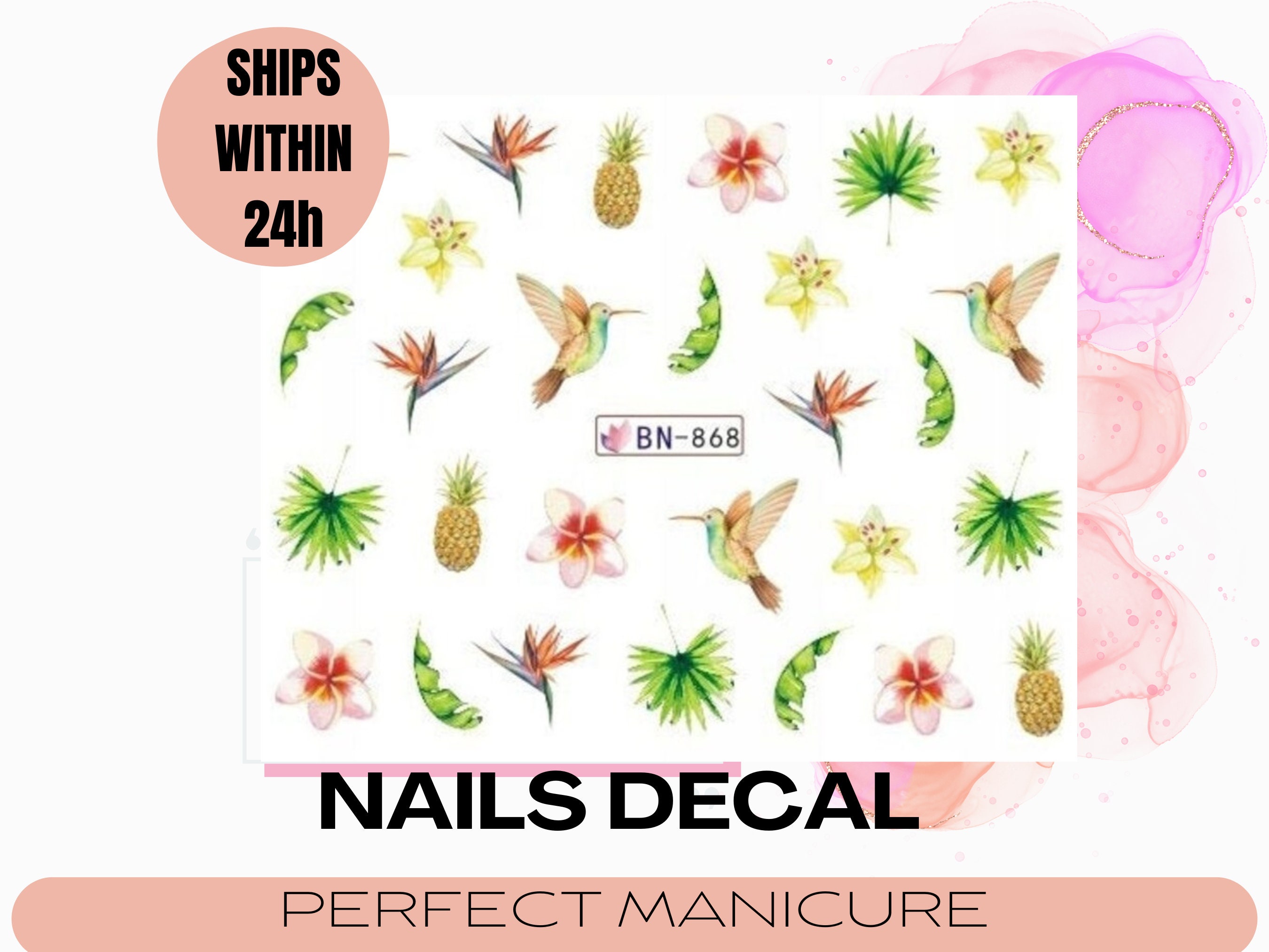 BN-868 Water Transfer Watermark Decal Sticker Stamping Manicure Nail ...