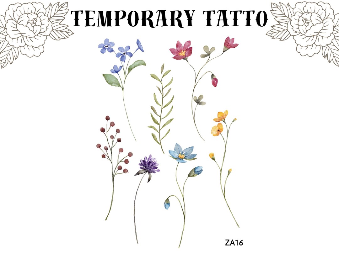 SET Temporary Tattoo Flowers Meadow Poppy Waterproof Various Sizes ZA16 ...
