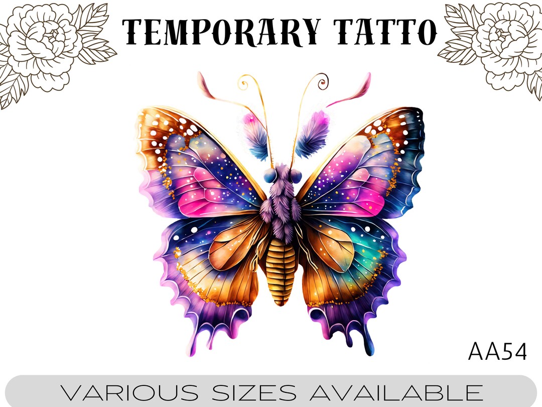 Temporary Tattoo Bright Color Butterfly Flower Waterproof Various Sizes ...