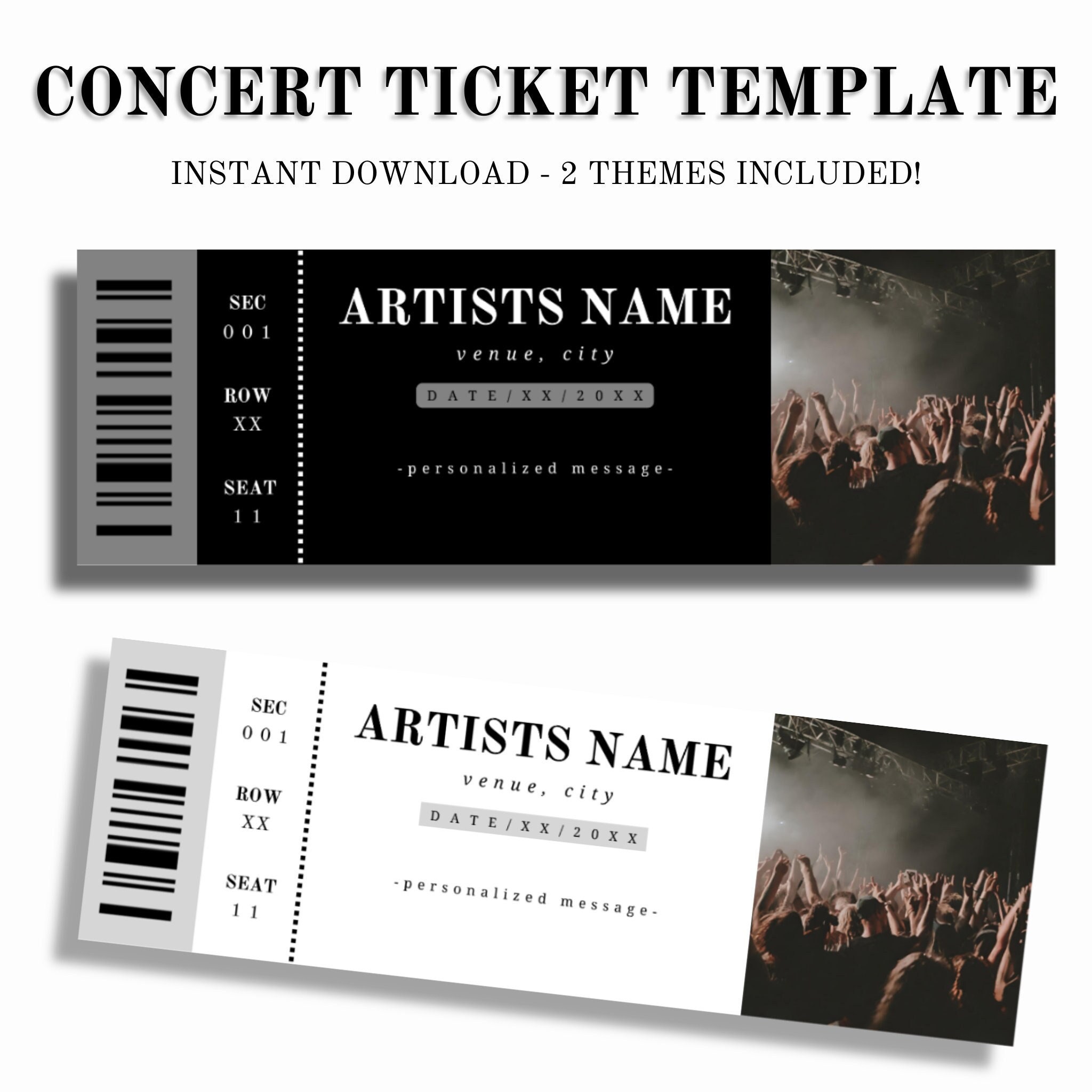CONCERT TICKET TEMPLATE Editable, Instant Download, Custom, Light/dark ...