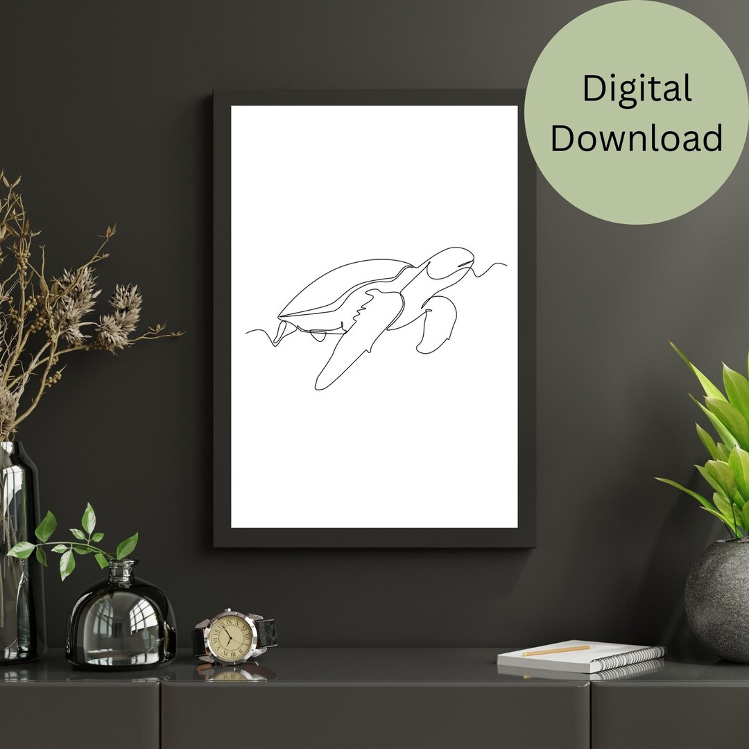 Single Line Turtle Drawing Minimalist Wall Art, Digital Download ...