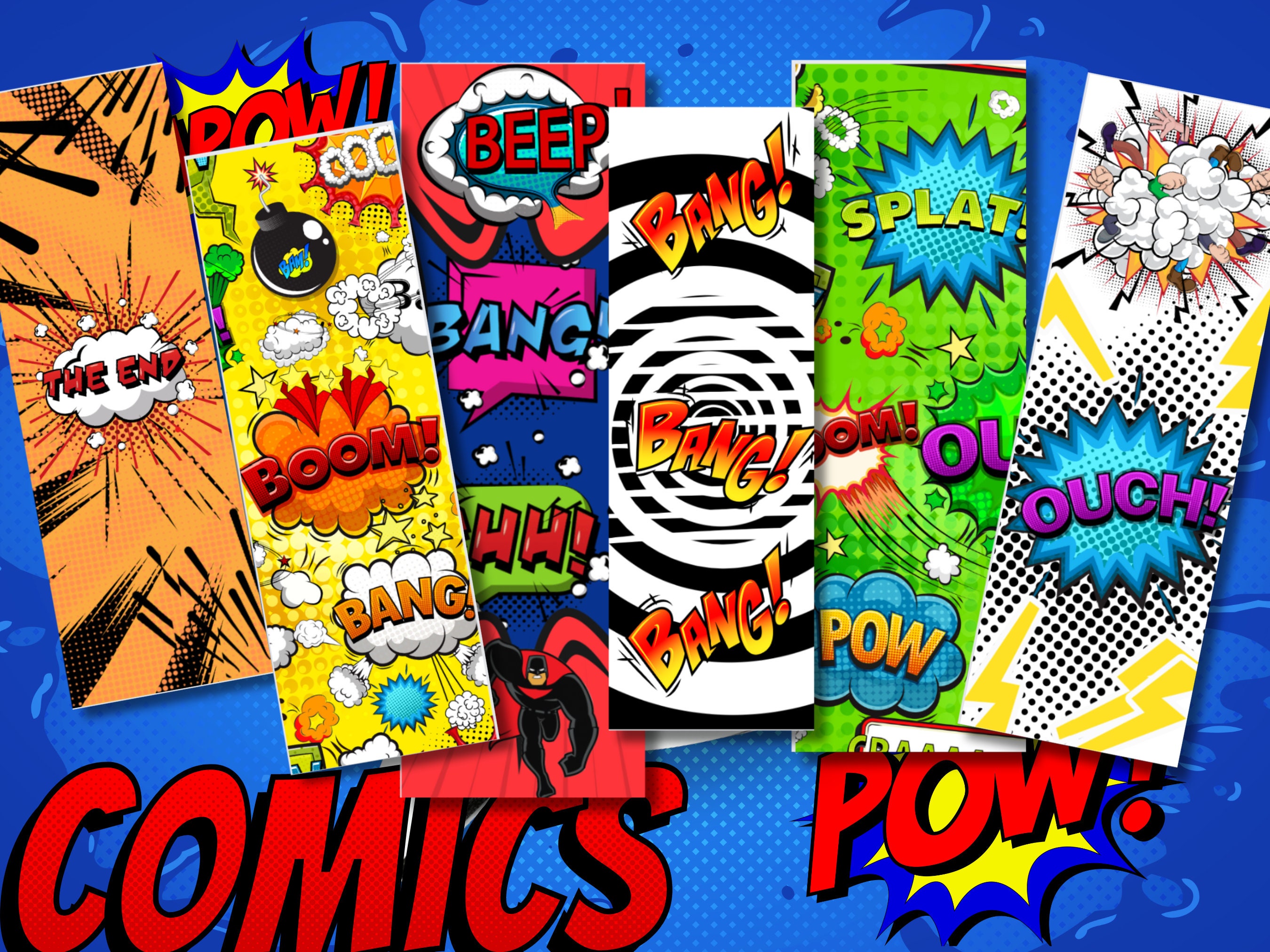 27 Comic Book Theme Bookmarks, 2x6 Inches, Instant Download - Etsy