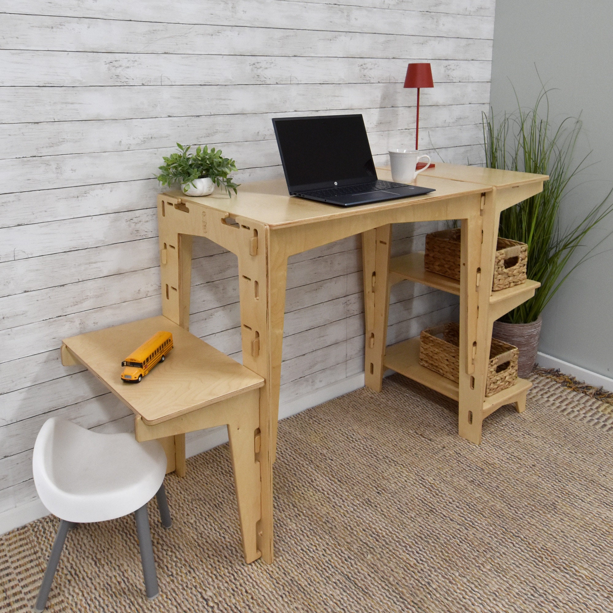Birch Wood Grow-with-me Desk With Adjustable Extension Leaf and Side ...
