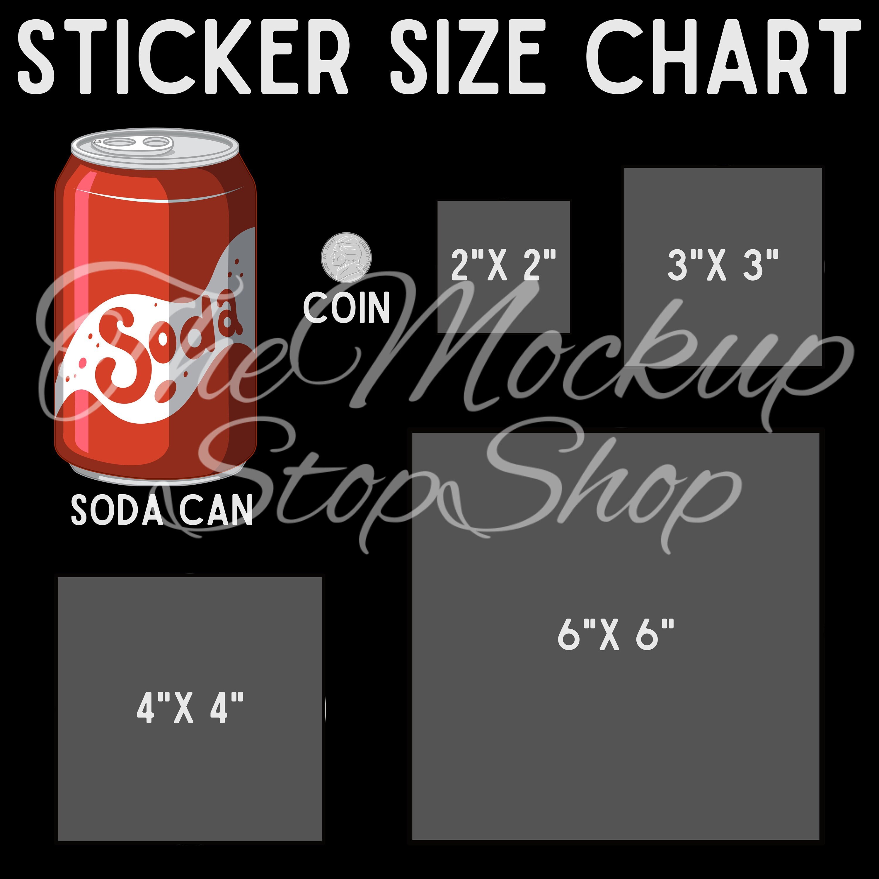 Sticker Size Chart, POD Size Chart, Print on Demand, Kiss-cut Sticker ...
