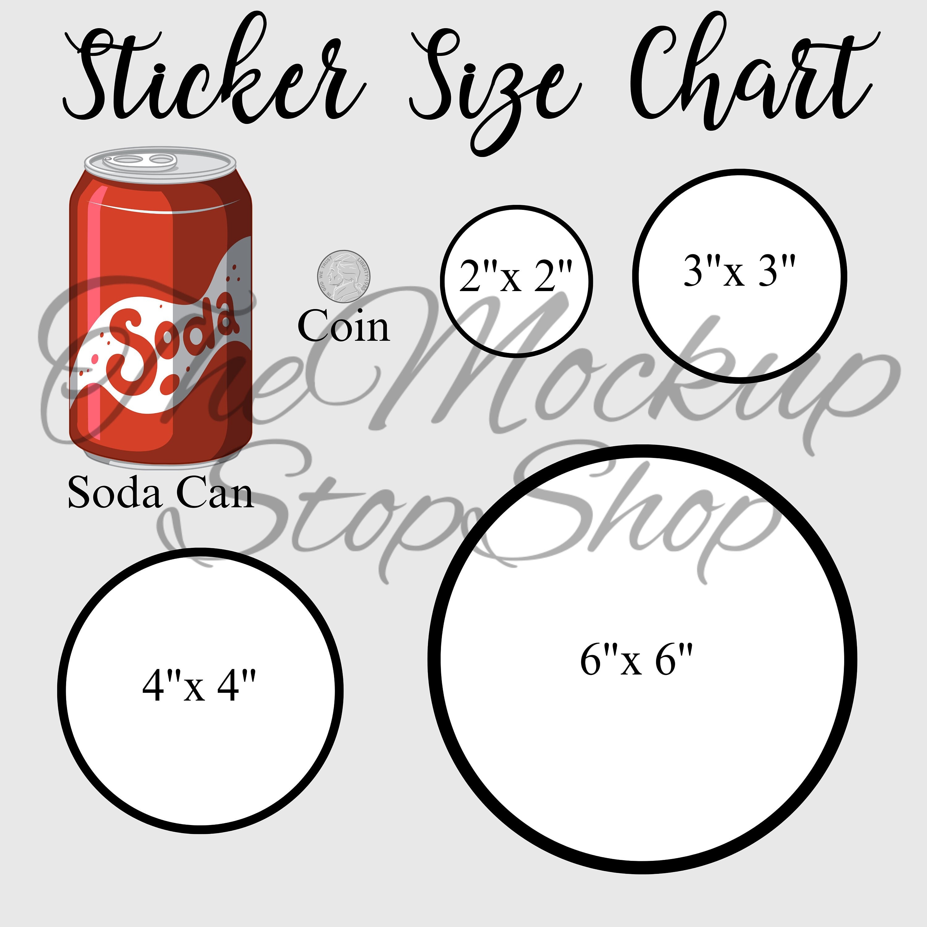 Sticker Size Chart, POD Size Chart, Print on Demand, Kiss-cut Sticker ...