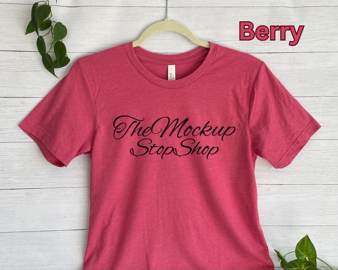 Bella Canvas 3001 Berry T-shirt Mockup, Heather Raspberry, Hanging T ...