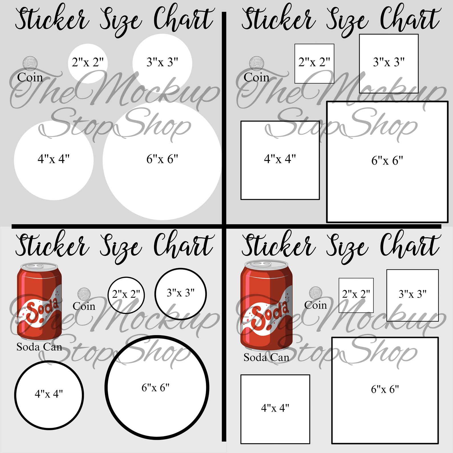 Sticker Size Chart Bundle, POD Size Chart, Print on Demand, Kiss-cut ...