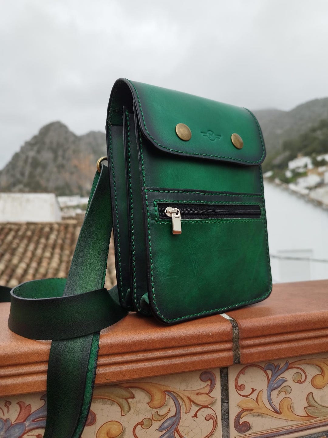 Green Leather Bag | Hand Painted and Sewn | 100% Handmade Item Made in ...