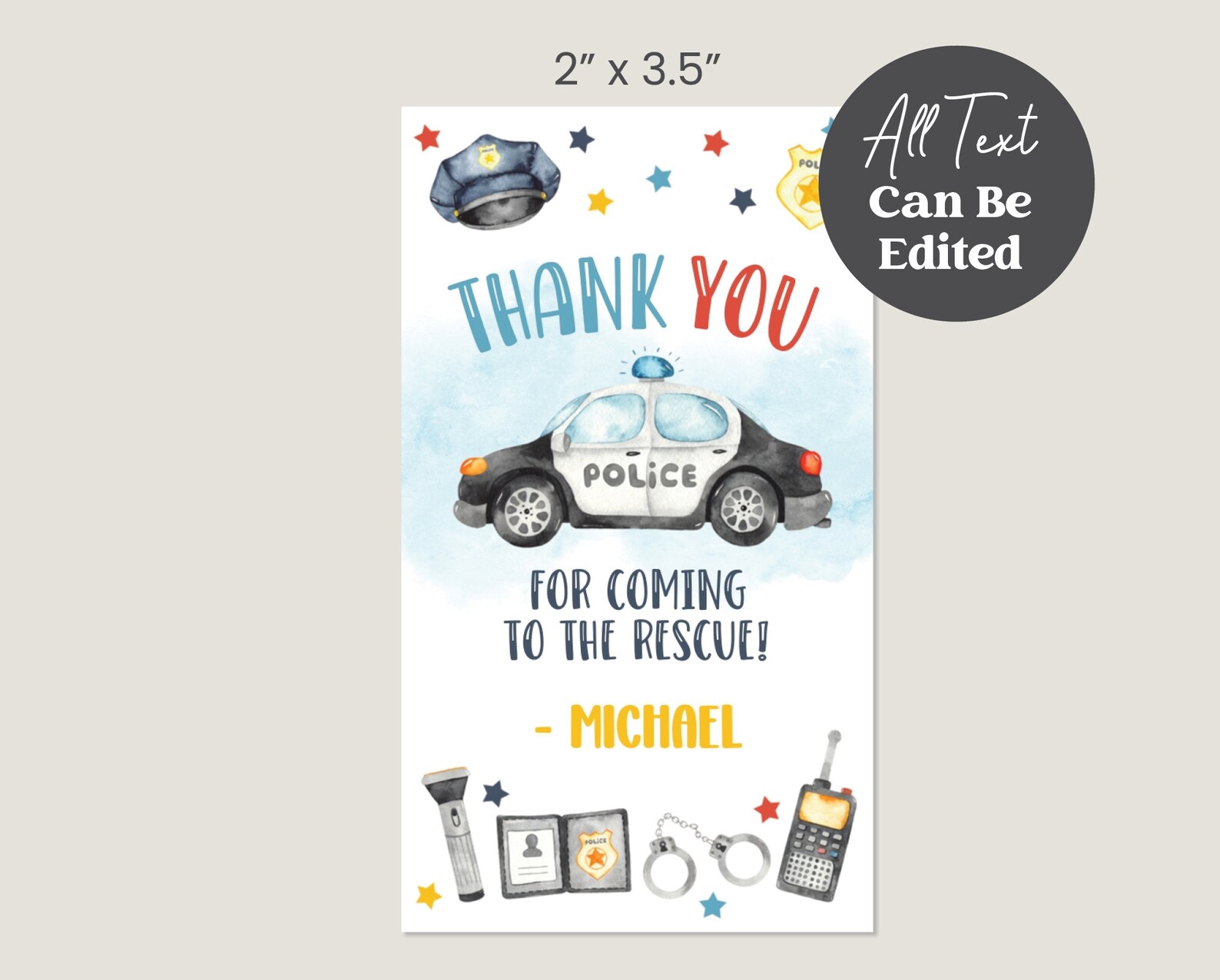 Police Thank You Tag | Birthday Thank You Tag | Officer Favor Tag ...