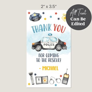 Police Thank You Tag | Birthday Thank You Tag | Officer Favor Tag ...