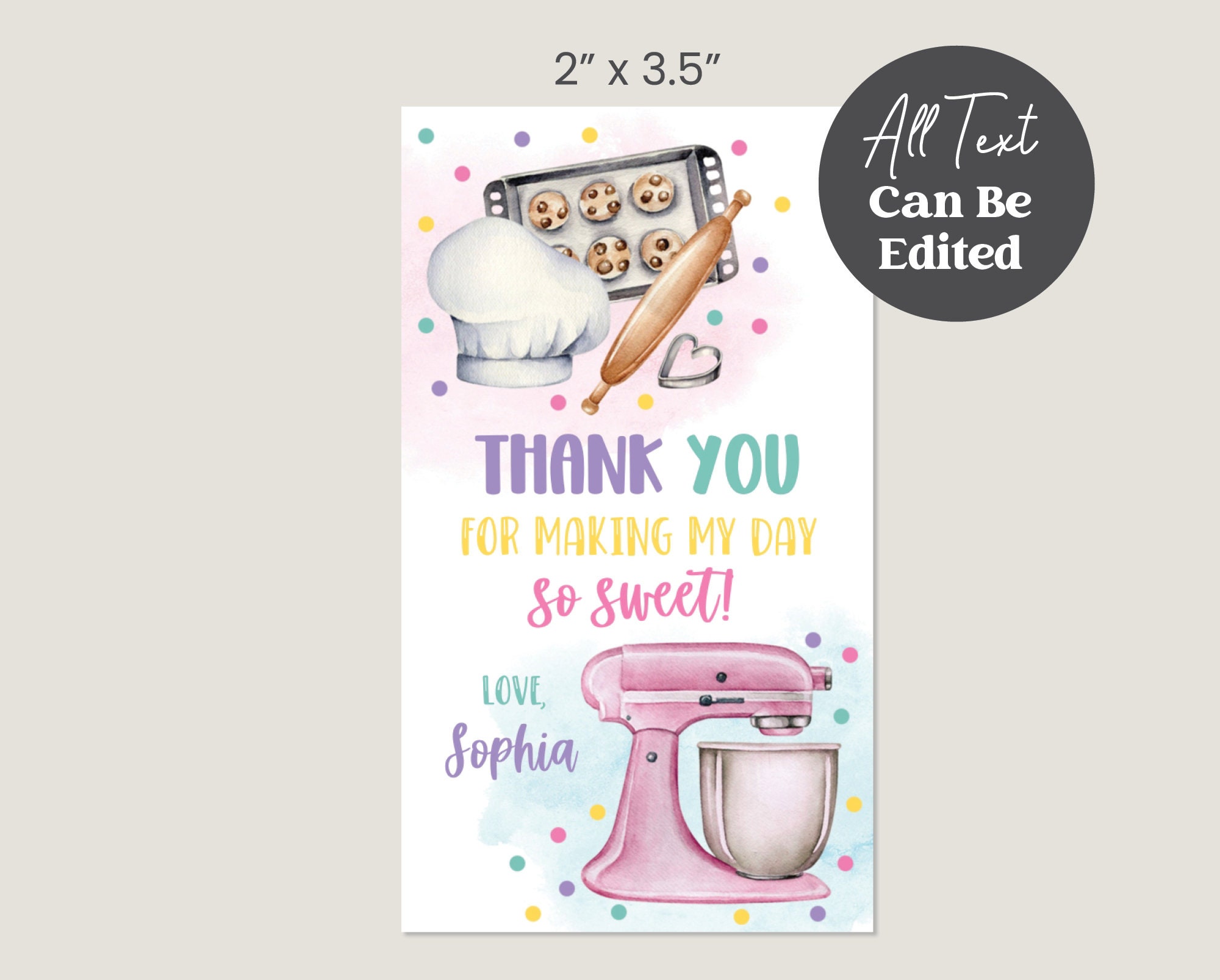 Baking Thank You Tag | Birthday Thank You Tag | Cooking Favor Tag ...