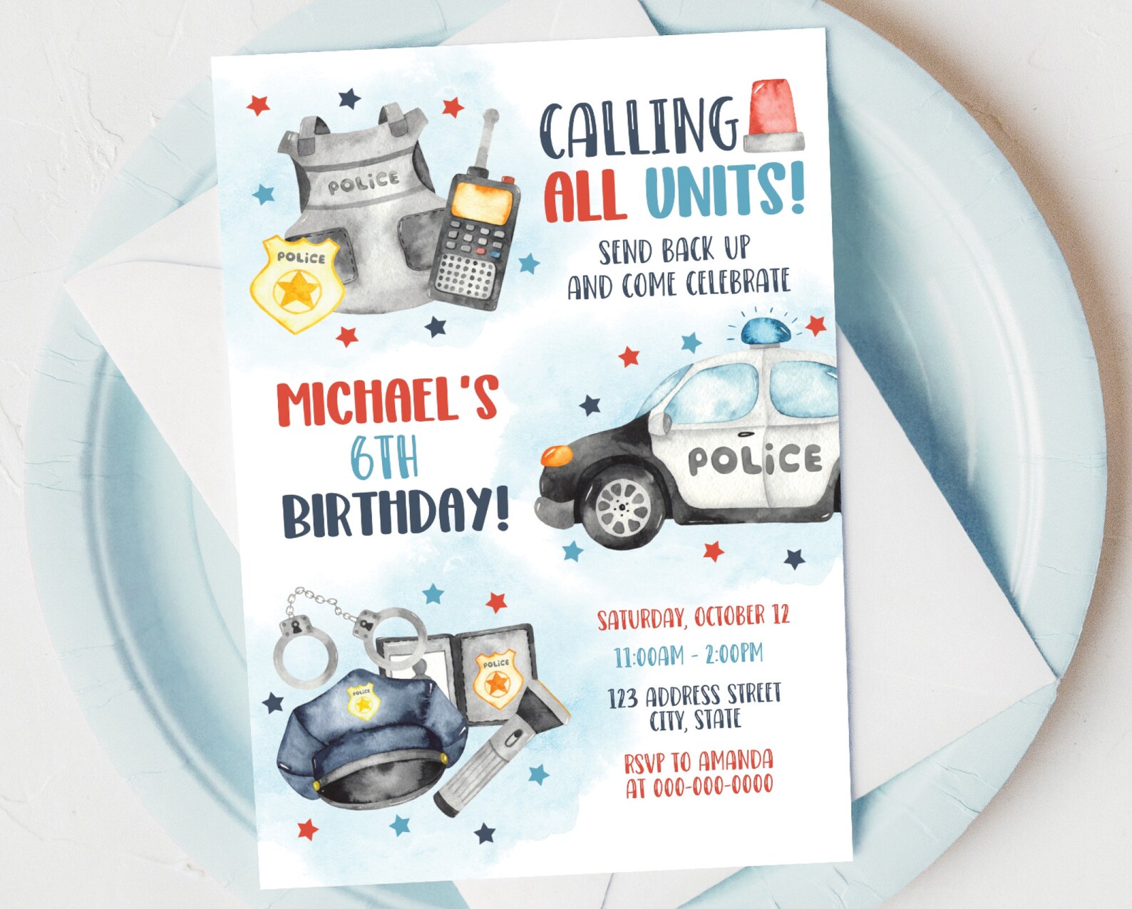 Police Birthday Invitation | Officer Birthday Invitation | Police ...
