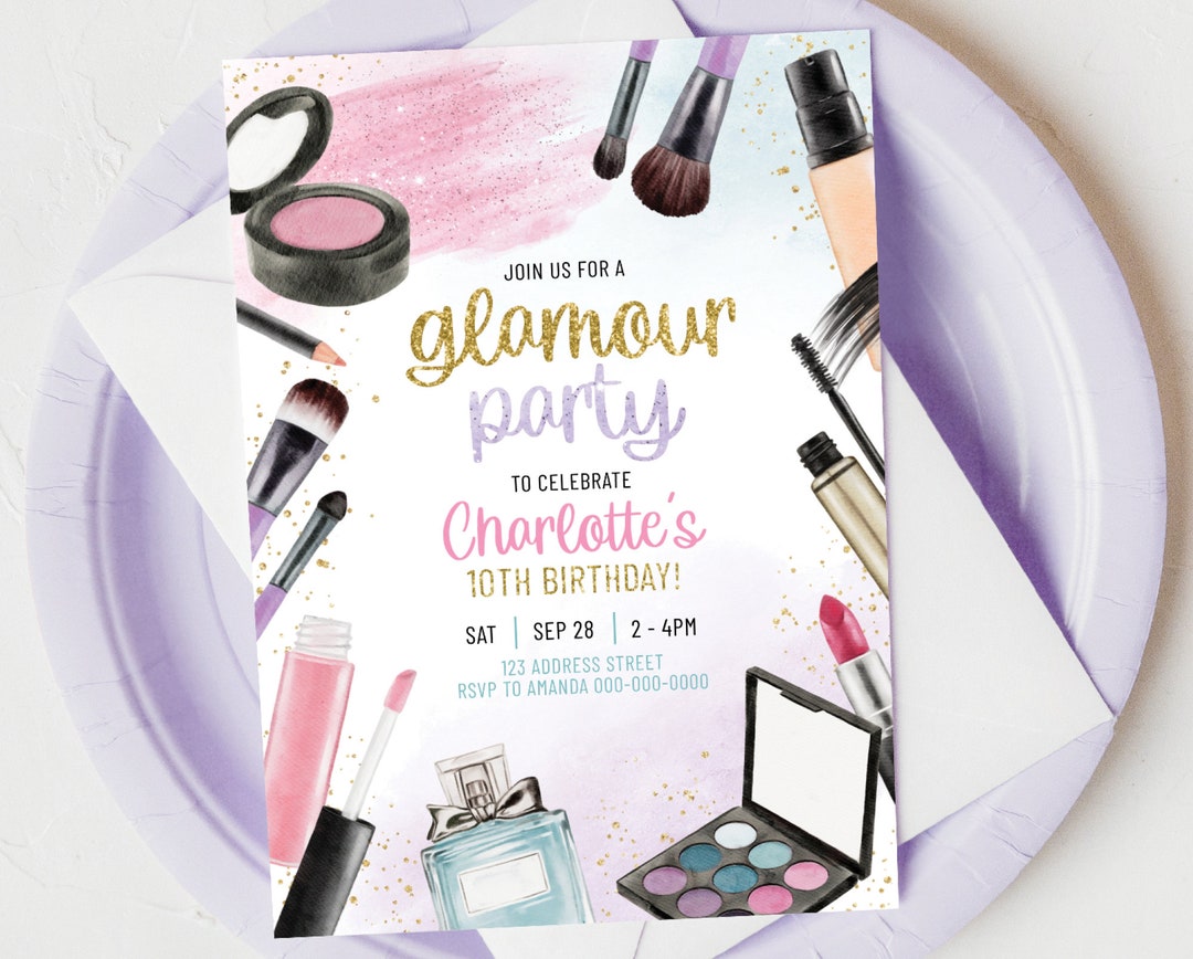 Glamour Birthday Invitation | Spa Birthday Invitation | Makeup ...