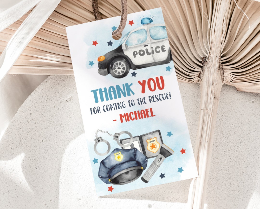Police Thank You Tag | Birthday Thank You Tag | Officer Favor Tag ...