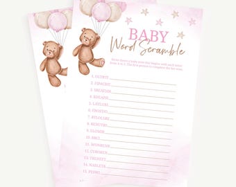Blue Teddy Bear Baby Shower Game | Boy Baby Shower Word Scramble Shower ...