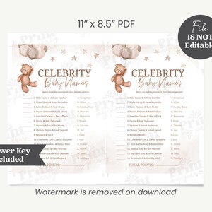 Celebrity Baby Names Game | Teddy Bear Balloons Baby Shower Game ...