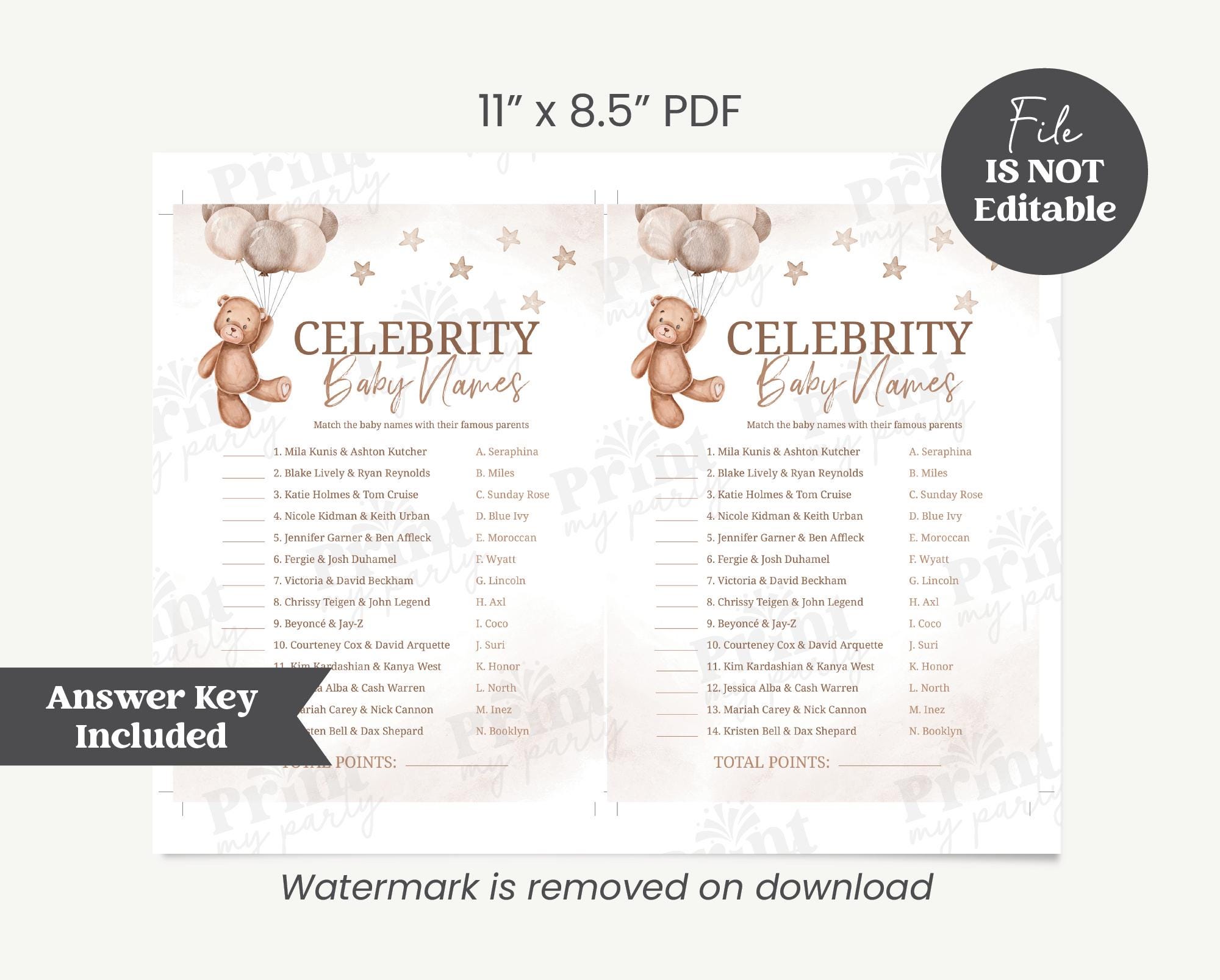 Celebrity Baby Names Game | Teddy Bear Balloons Baby Shower Game ...