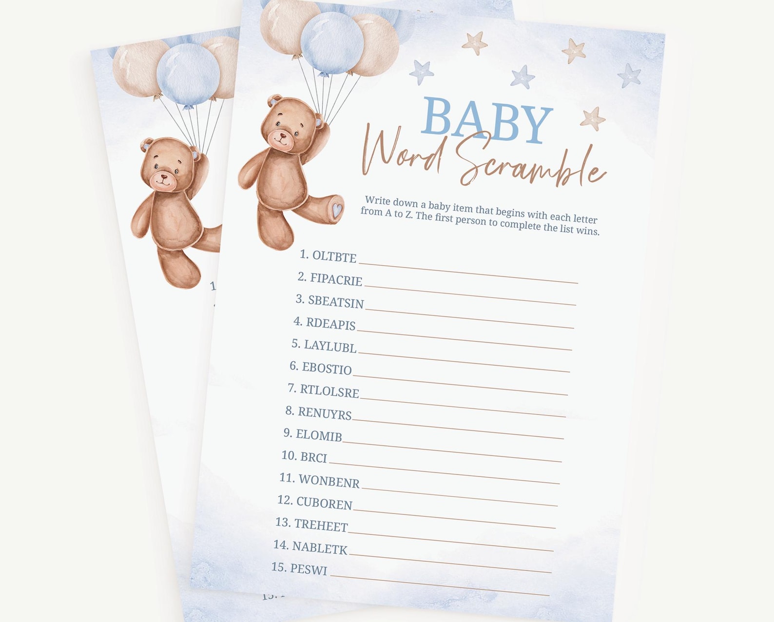 Baby Word Scramble Game | Teddy Bear Balloons Baby Shower Game | Baby ...