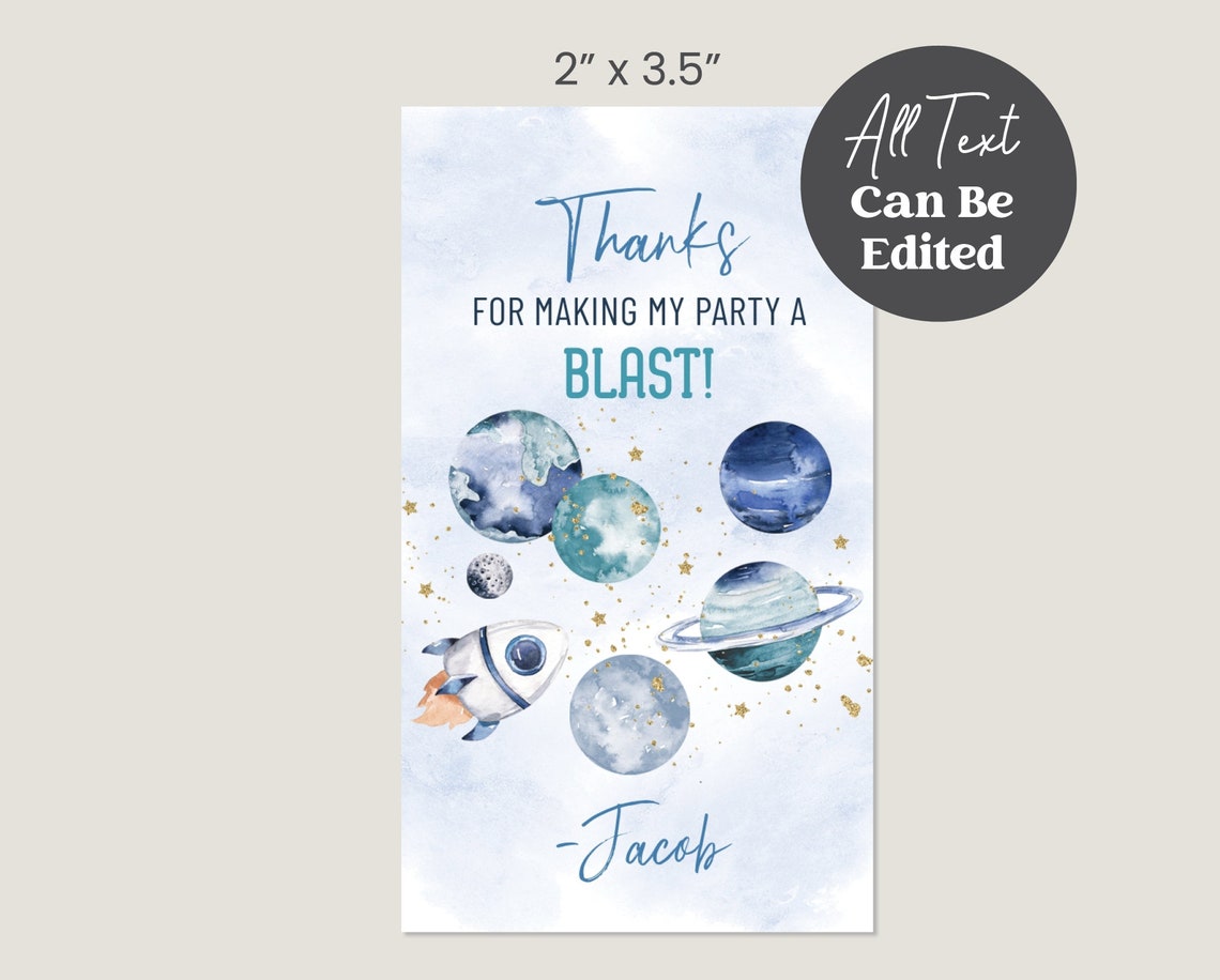 Space Thank You Tag | Birthday Thank You Tag | Astronaut Favor Tag ...