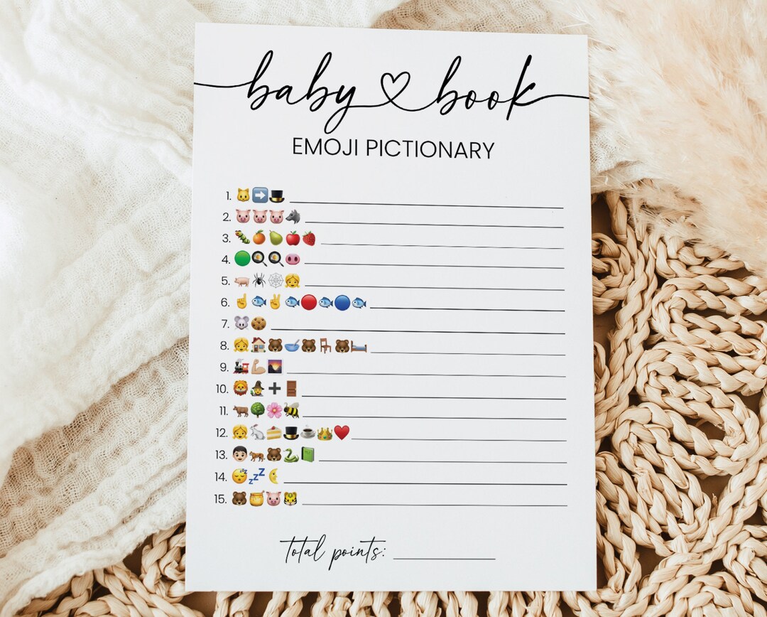 Baby Book Emoji Pictionary Game Baby Shower Game Minimalist Game ...