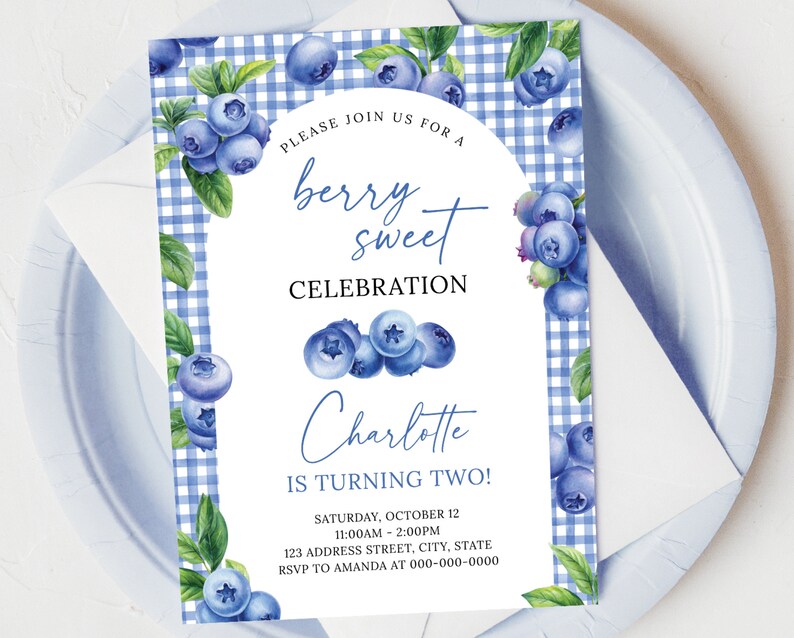 Blueberries Birthday Invitation | Birthday Invitation | Berry ...
