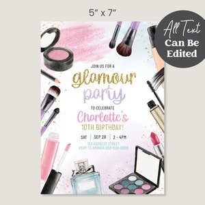 Glamour Birthday Invitation | Spa Birthday Invitation | Makeup ...