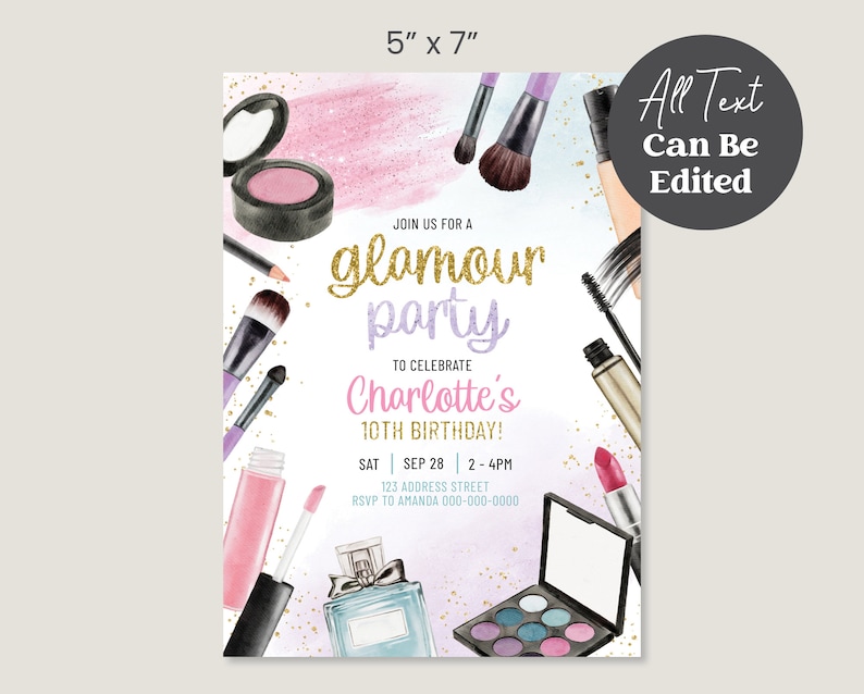 Glamour Birthday Invitation | Spa Birthday Invitation | Makeup ...
