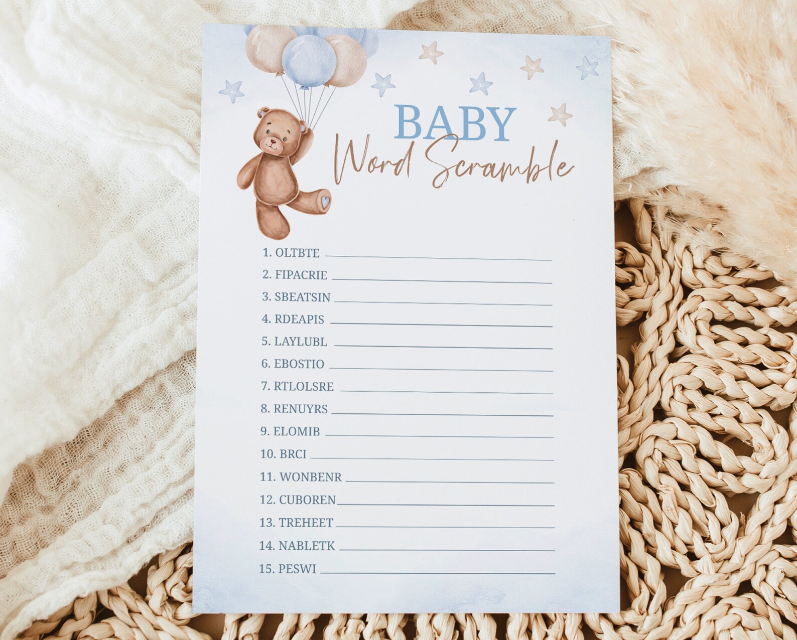 Baby Word Scramble Game Teddy Bear Balloons Baby Shower Game Game ...