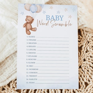 Baby Word Scramble Game Teddy Bear Balloons Baby Shower Game Game ...