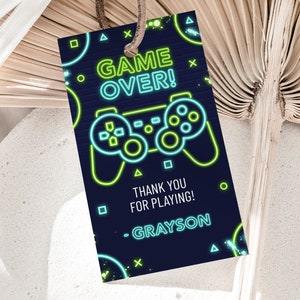 Video Game Thank You Tag | Birthday Thank You Tag | Glow Gamer Favor ...