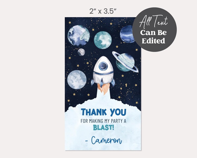 Space Thank You Tag | Birthday Thank You Tag | Astronaut Favor Tag ...