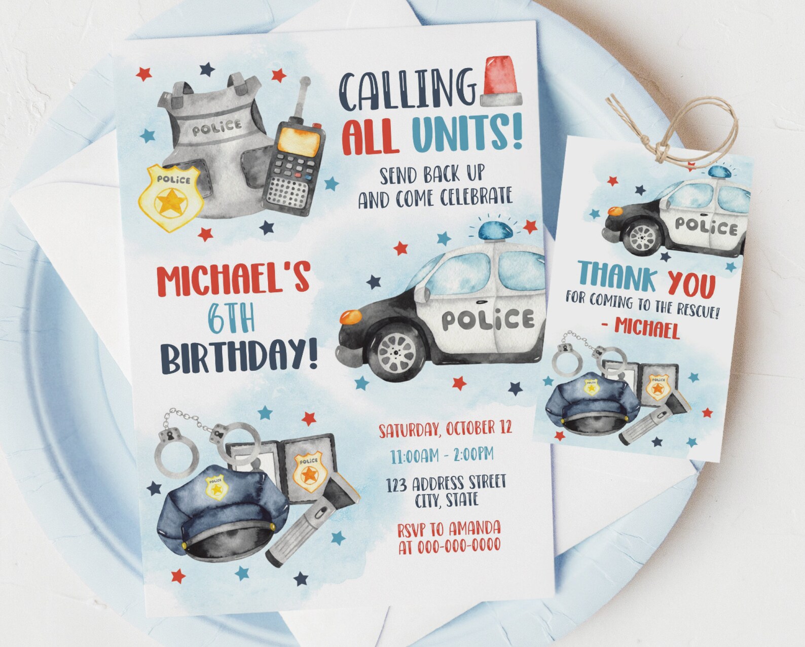 Police Officer Birthday Invitation Printable Police Thank You Tag Kids ...